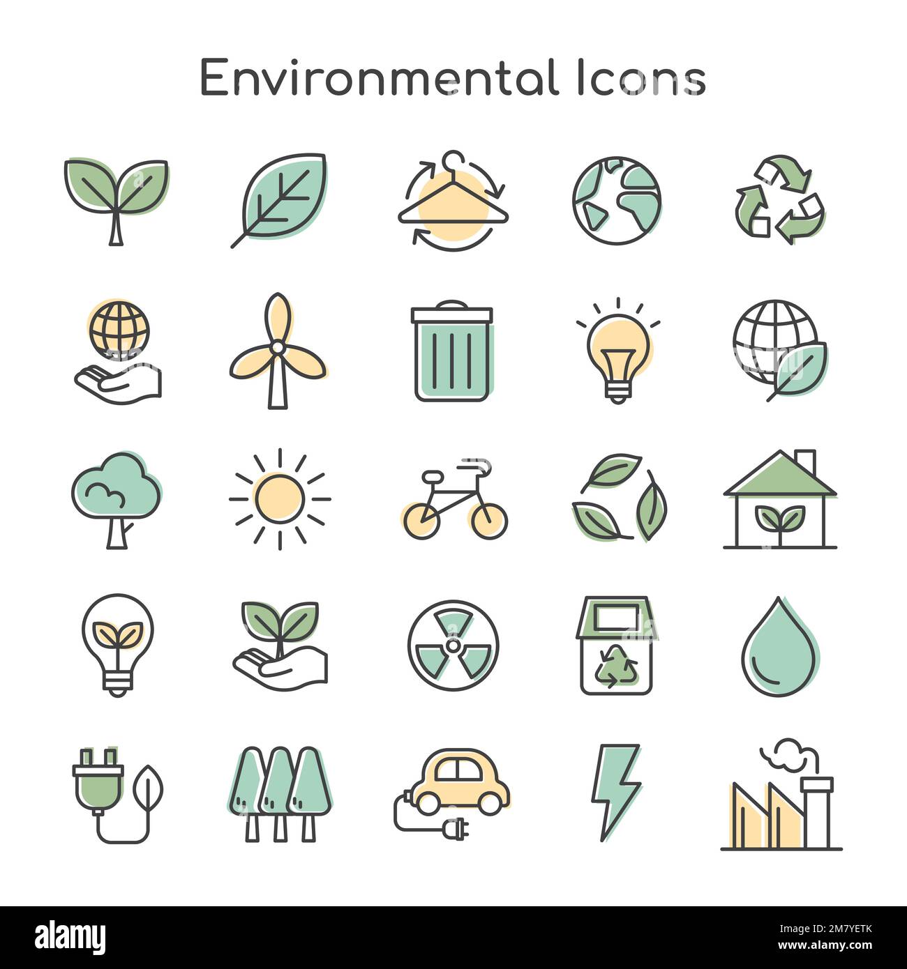 Environmental icons vector for business in green simple line set Stock ...