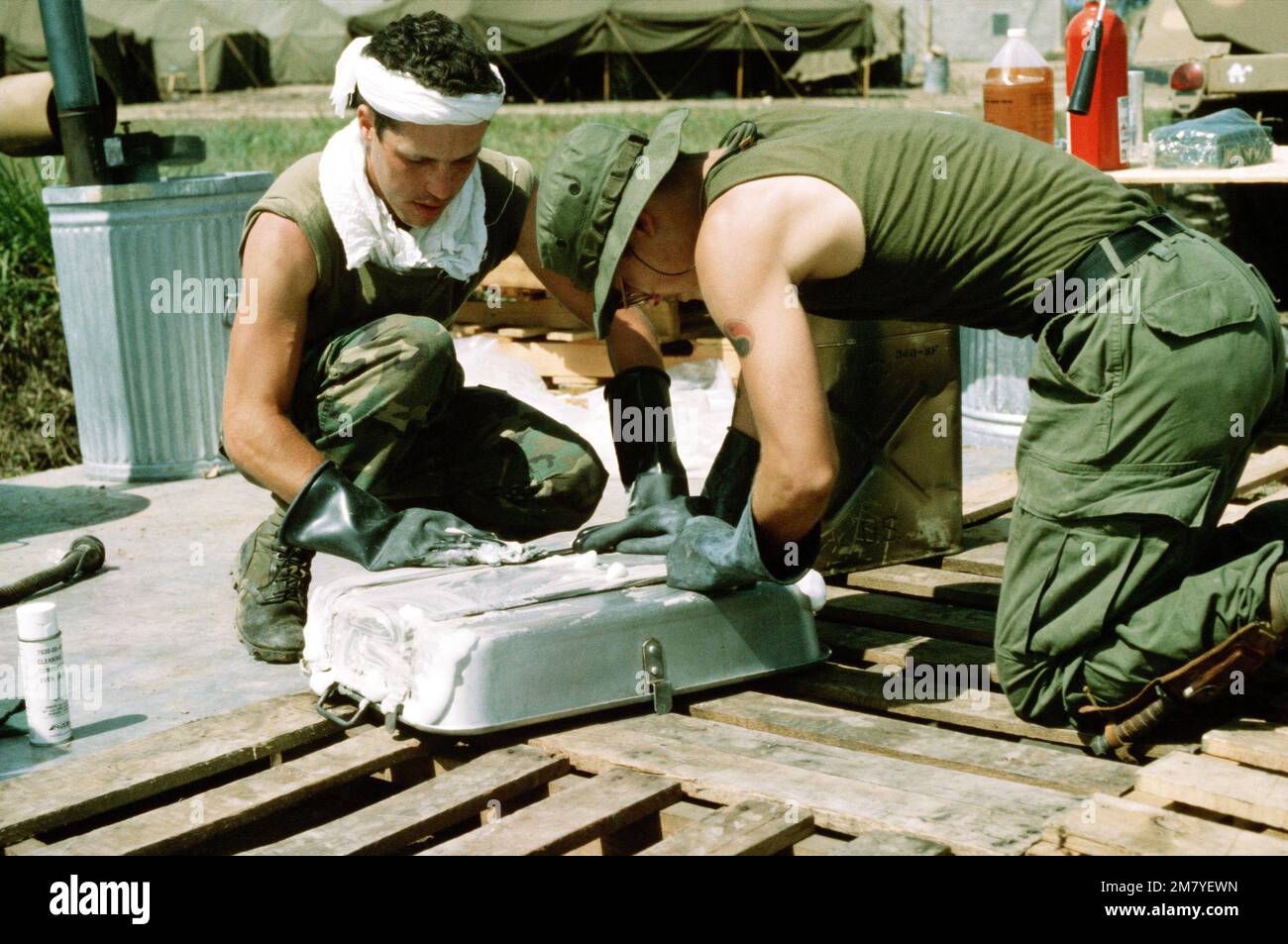 Members of B Troop, 1ST Battalion, 17 Cavalry, perform KP duties at the ...