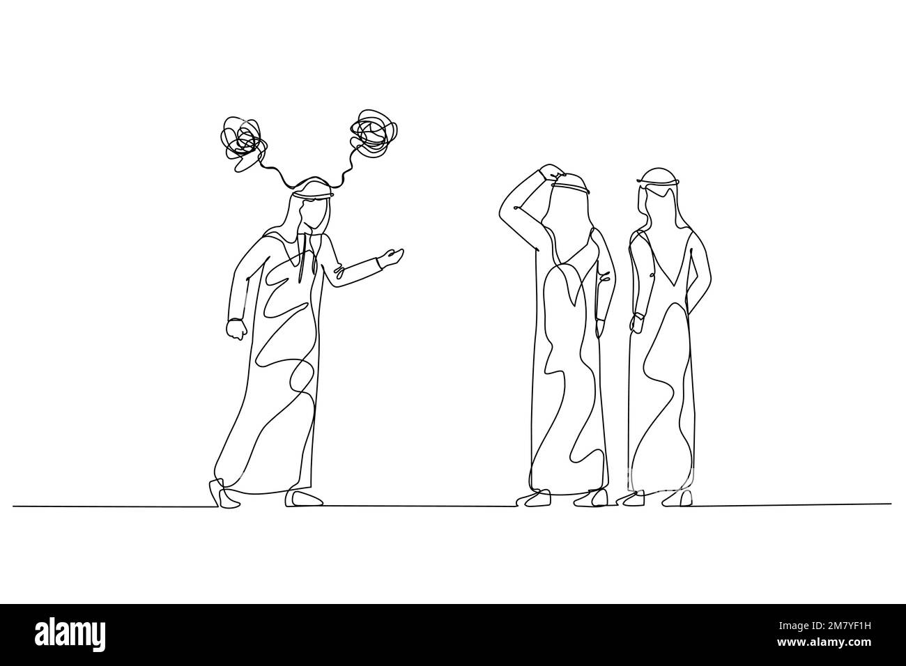 Cartoon of arab man get angry to calm coworker metaphor of difficult ...