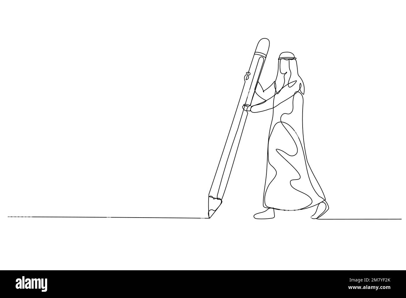 Illustration of businesswoman holding big pencil drawing the boundary ...