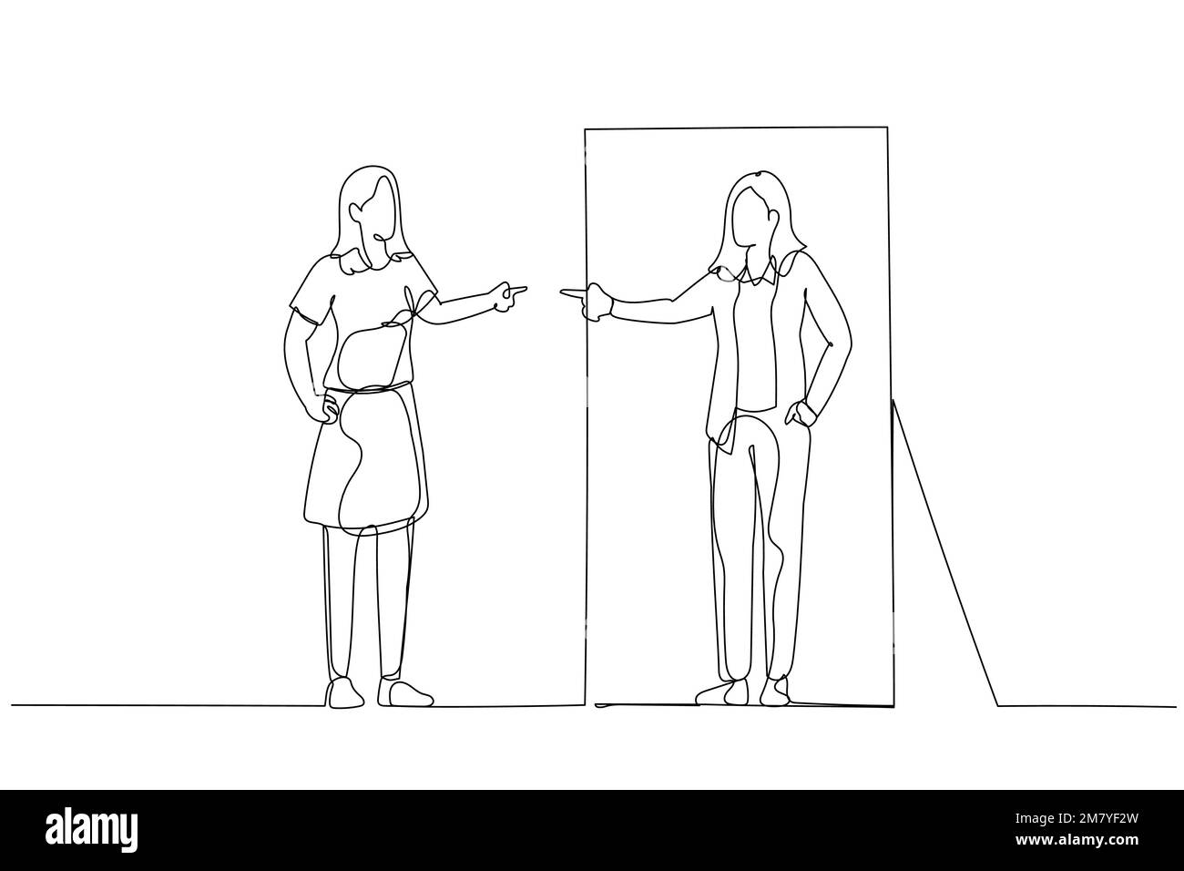 Cartoon of business woman in the reflection looked by casual version ...