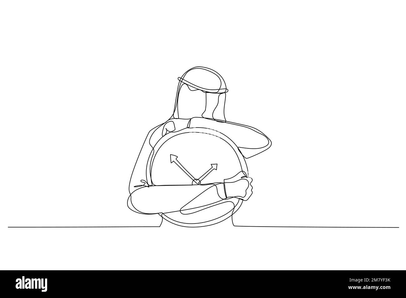 Cartoon of arab man embrace clock feel sleepy and tired. Single ...