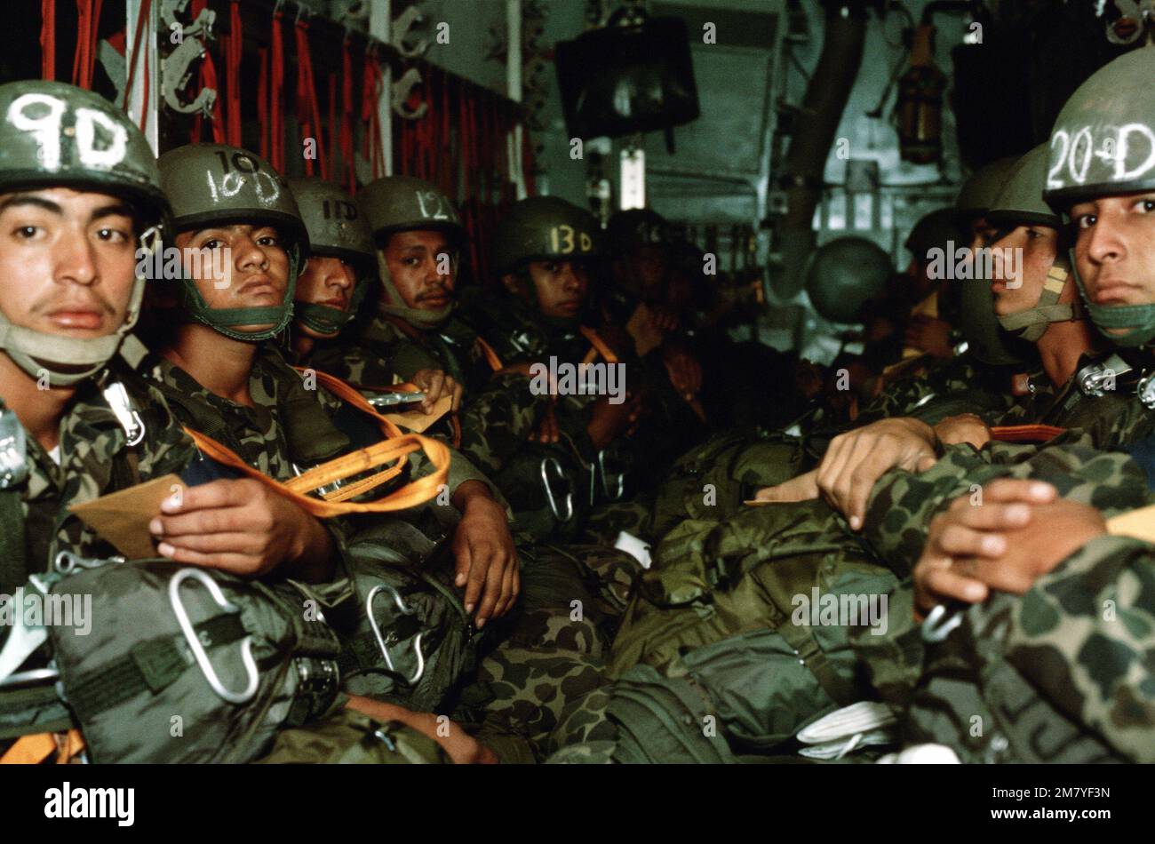 Honduran Army paratroopers, seated inside a 773rd Tactical Airlift ...