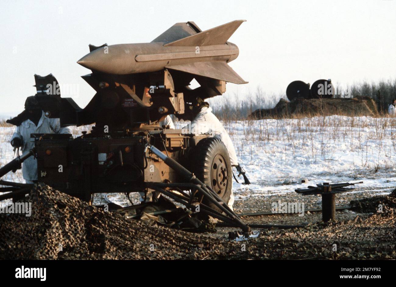 A Hawk missile launcher is prepared for a firing mission during ...