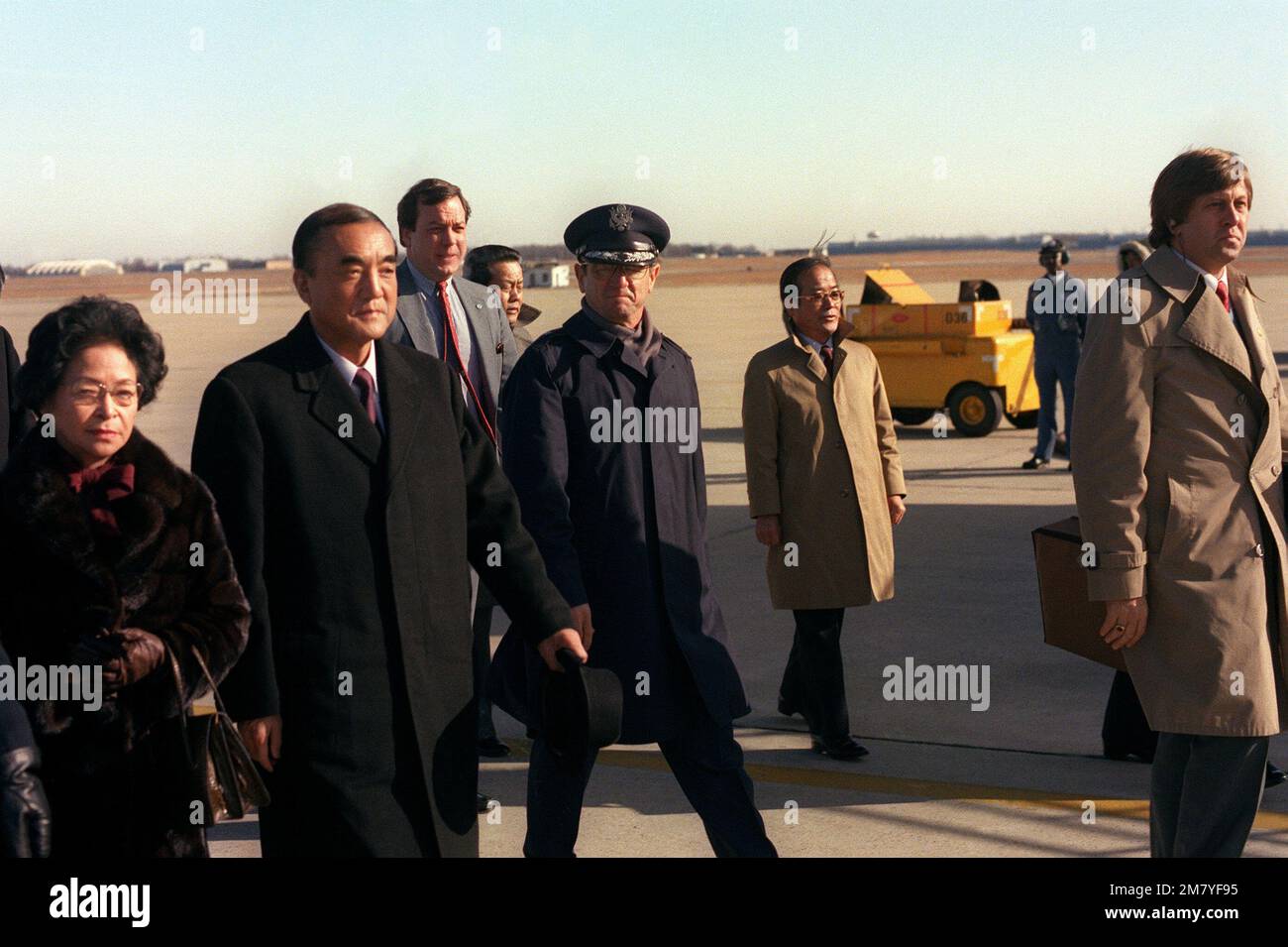Prime Minister Nakasone of Japan departs at the conclusion of his visit ...