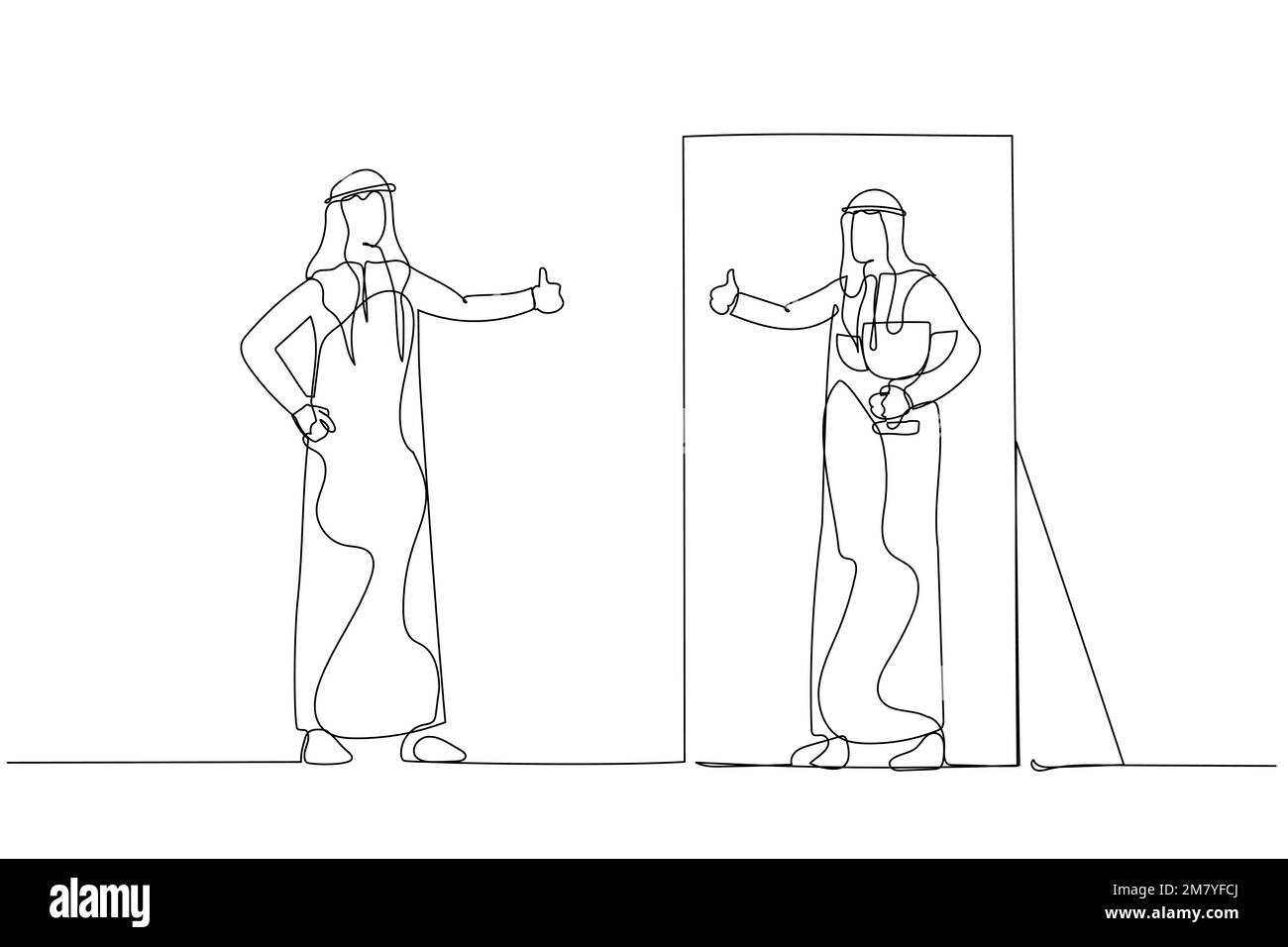 Illustration of arab man looking into mirror self giving thumb up ...