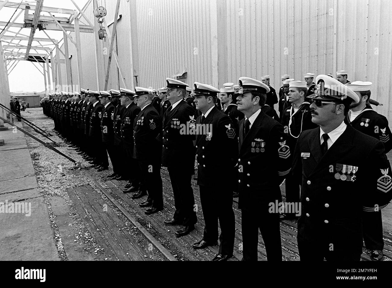 The crew of the first Aegis guided missile cruiser USS TICONDEROGA (CG ...