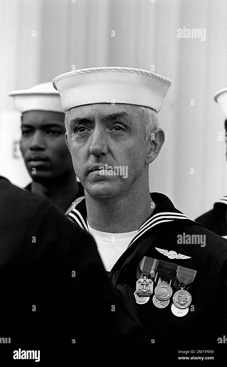 The crew of the first Aegis guided missile cruiser USS TICONDEROGA (CG ...