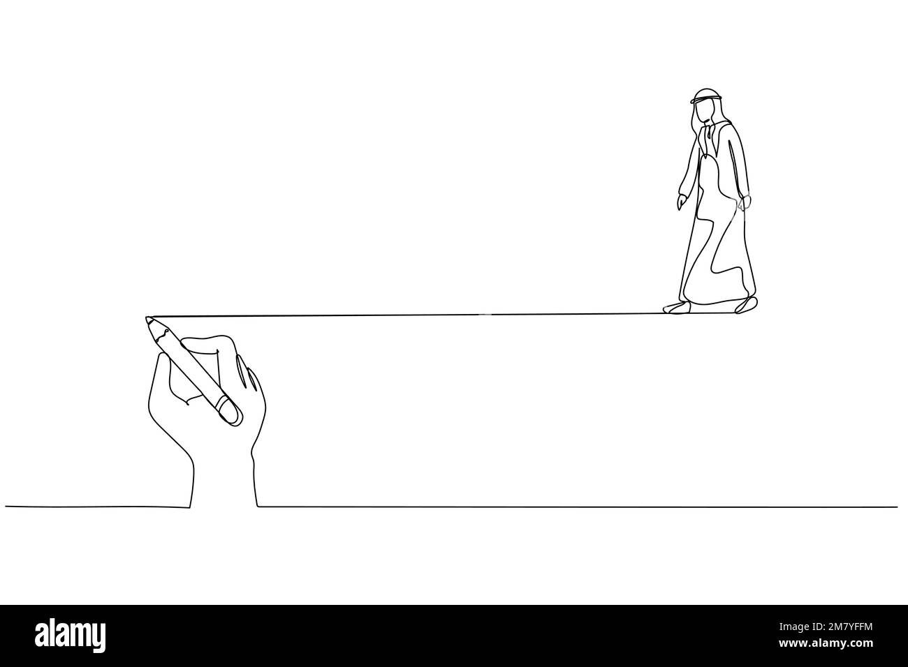 Cartoon of businesswoman walking following on guide line written by man ...