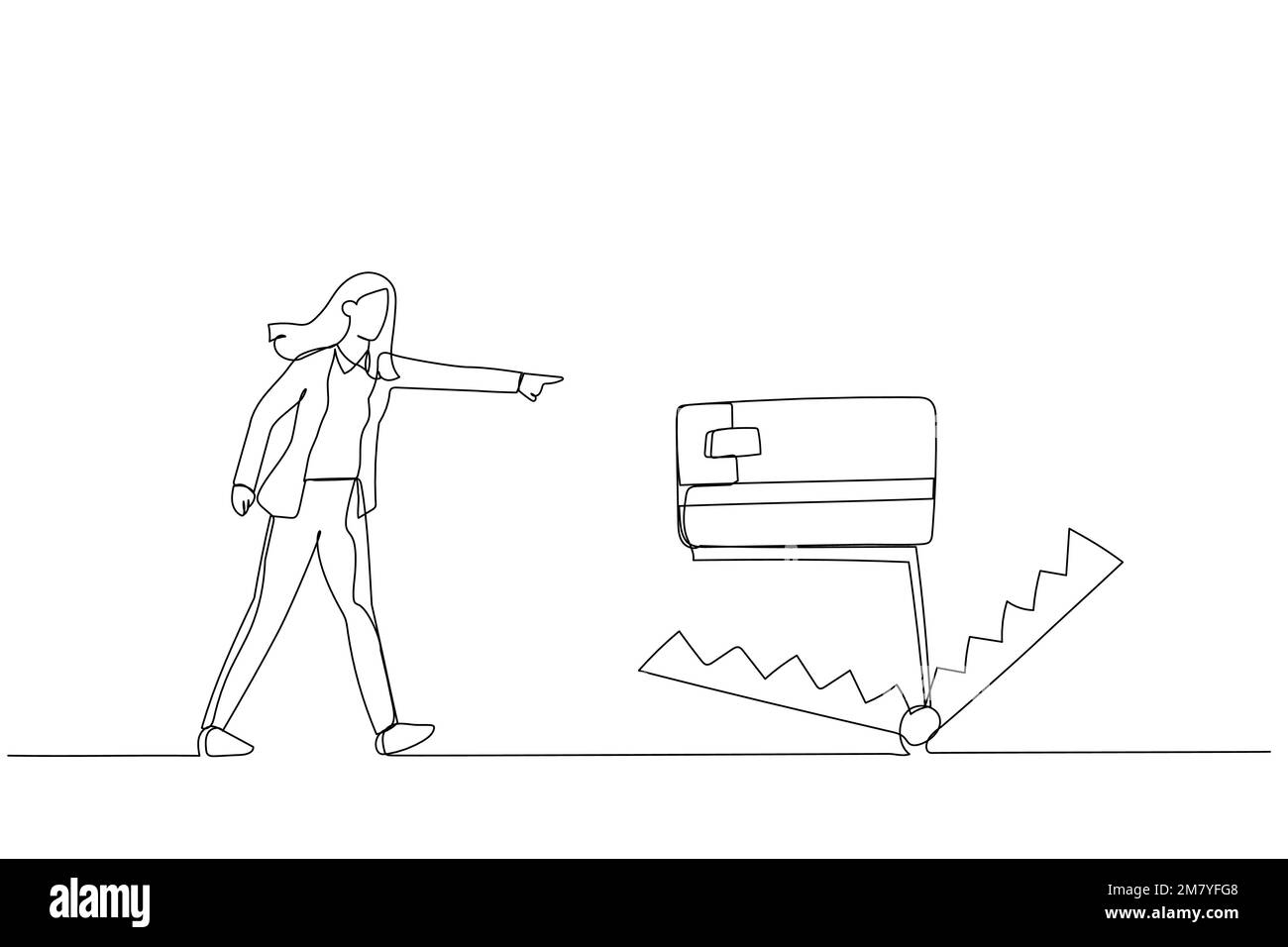 Drawing of business woman walk into credit card trap showing danger of ...