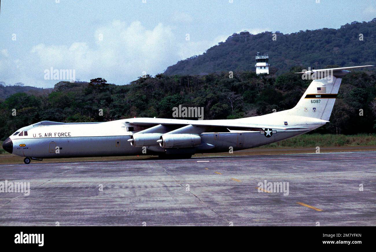 A left side view of a C-141 Starlifter aircraft from the 437th Military ...