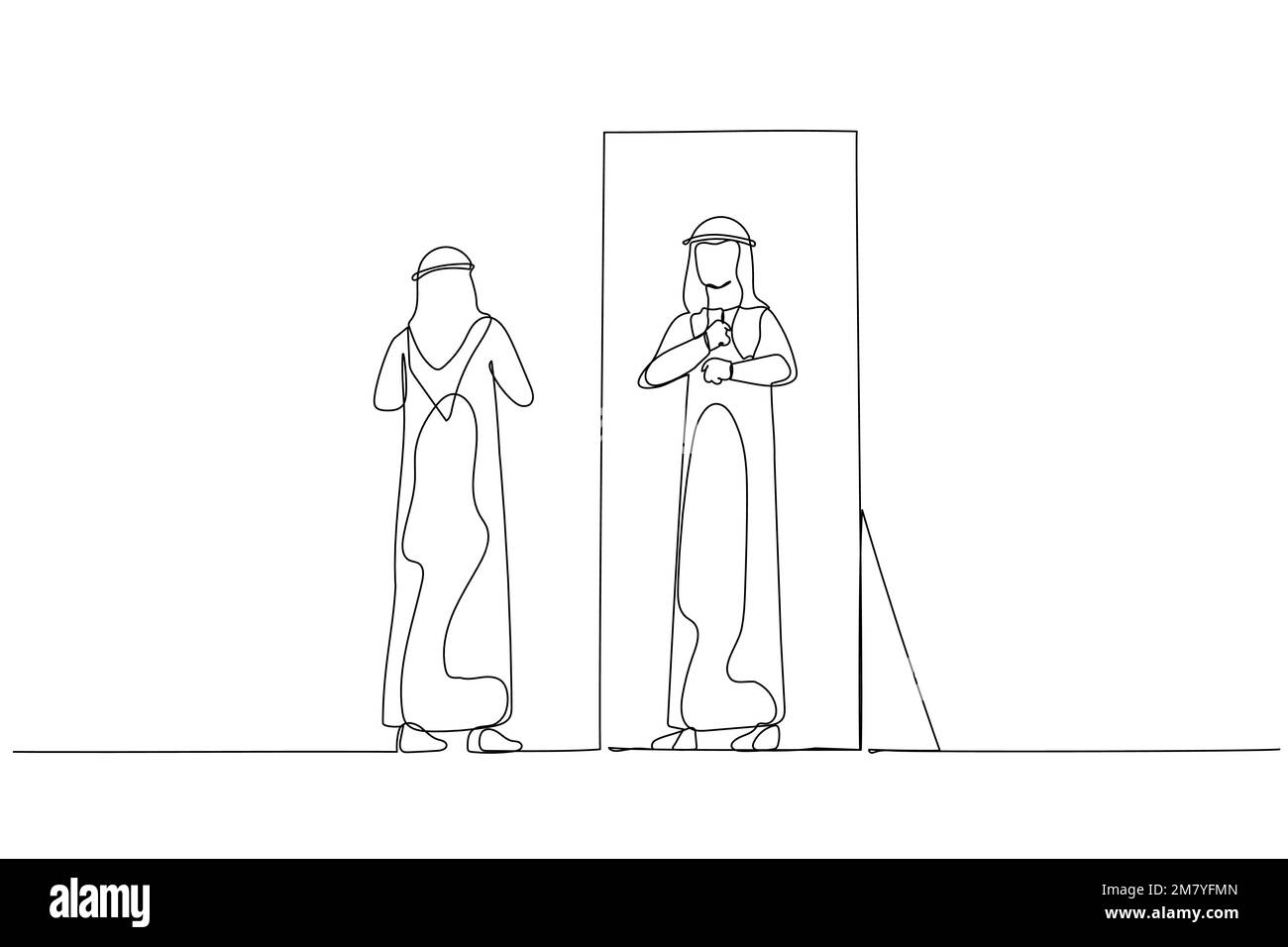 Cartoon of arab man getting ready to work. Single continuous line art ...