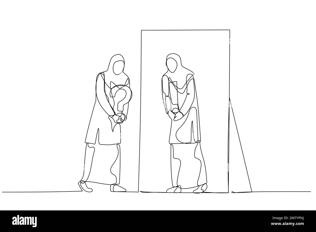 Drawing of woman wear hijab asking self and get answer after ...