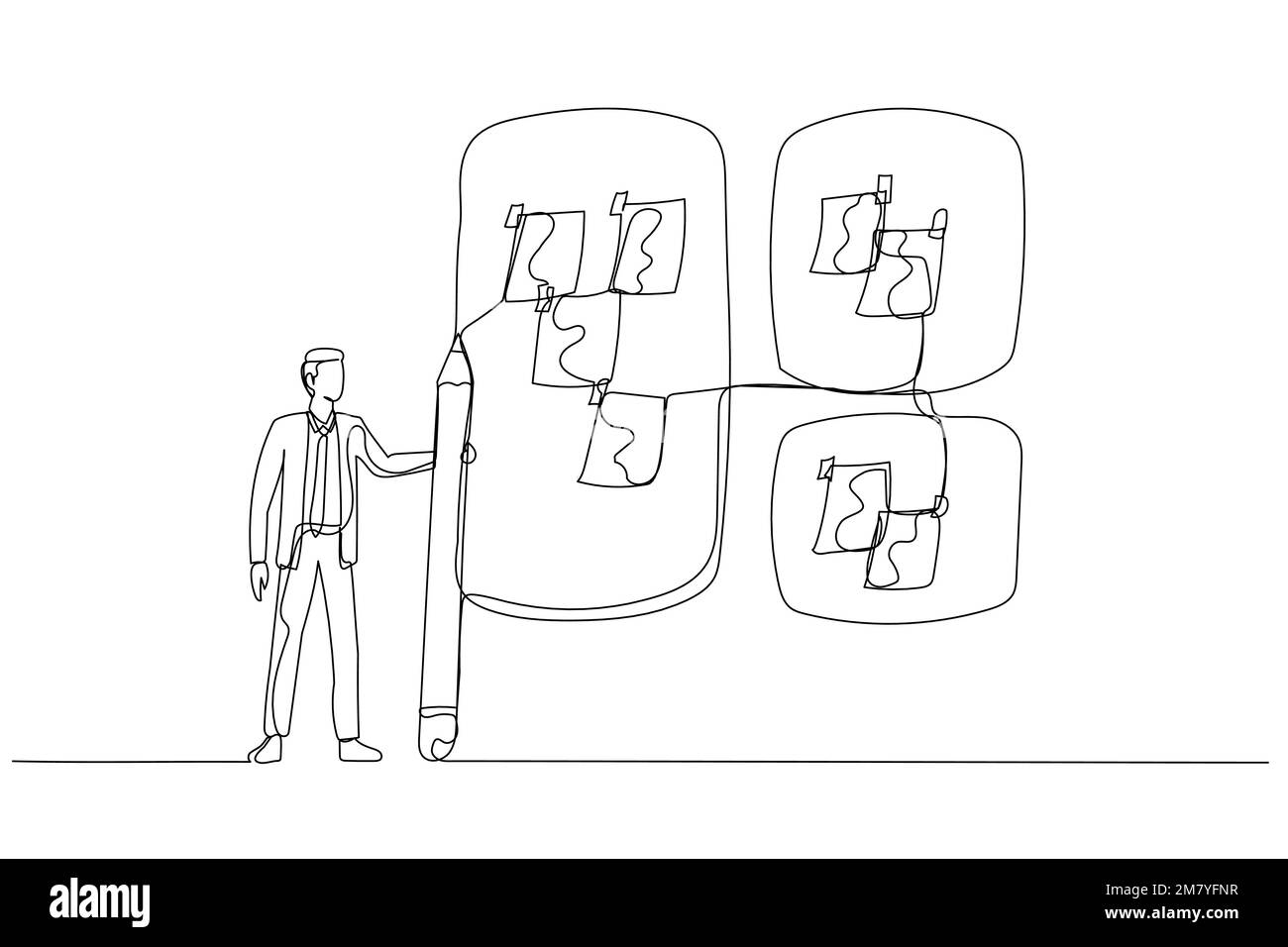 Drawing of businessman holding pencil after finish writing business ...