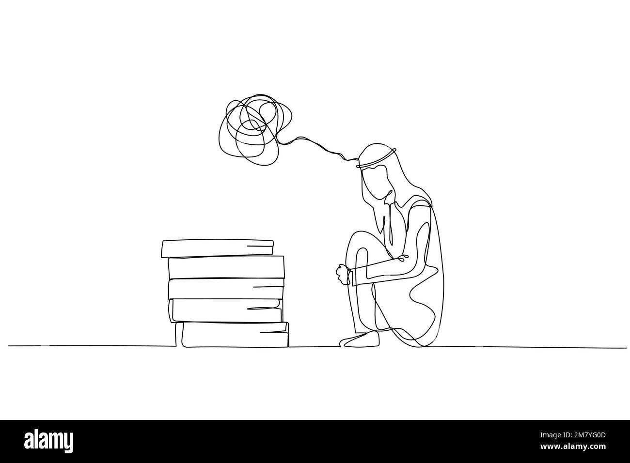 Drawing of arab man in a state of depression confused concept of mental ...