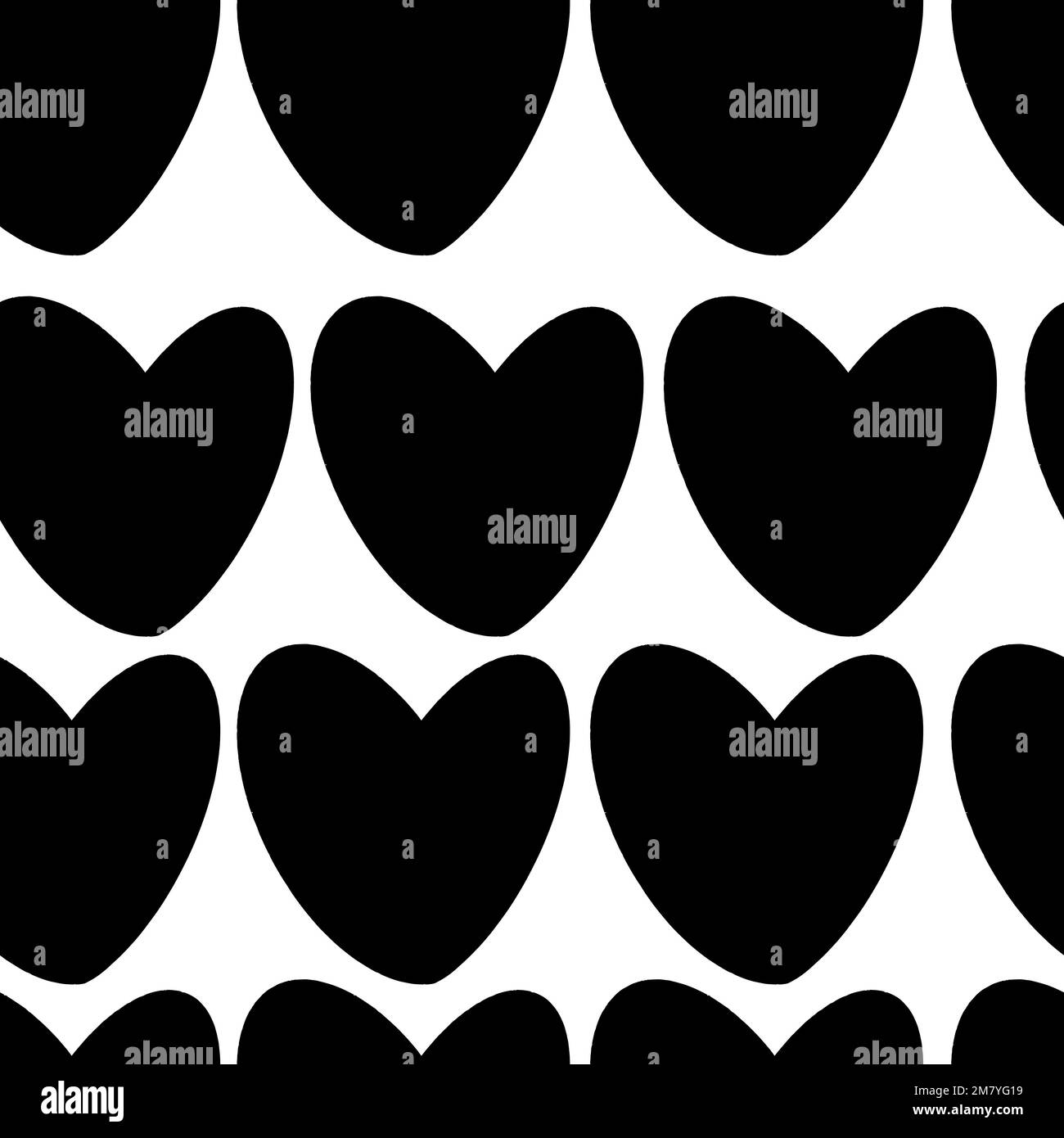 Heart romantic doodle seamless pattern with black hearts. Shape on ...