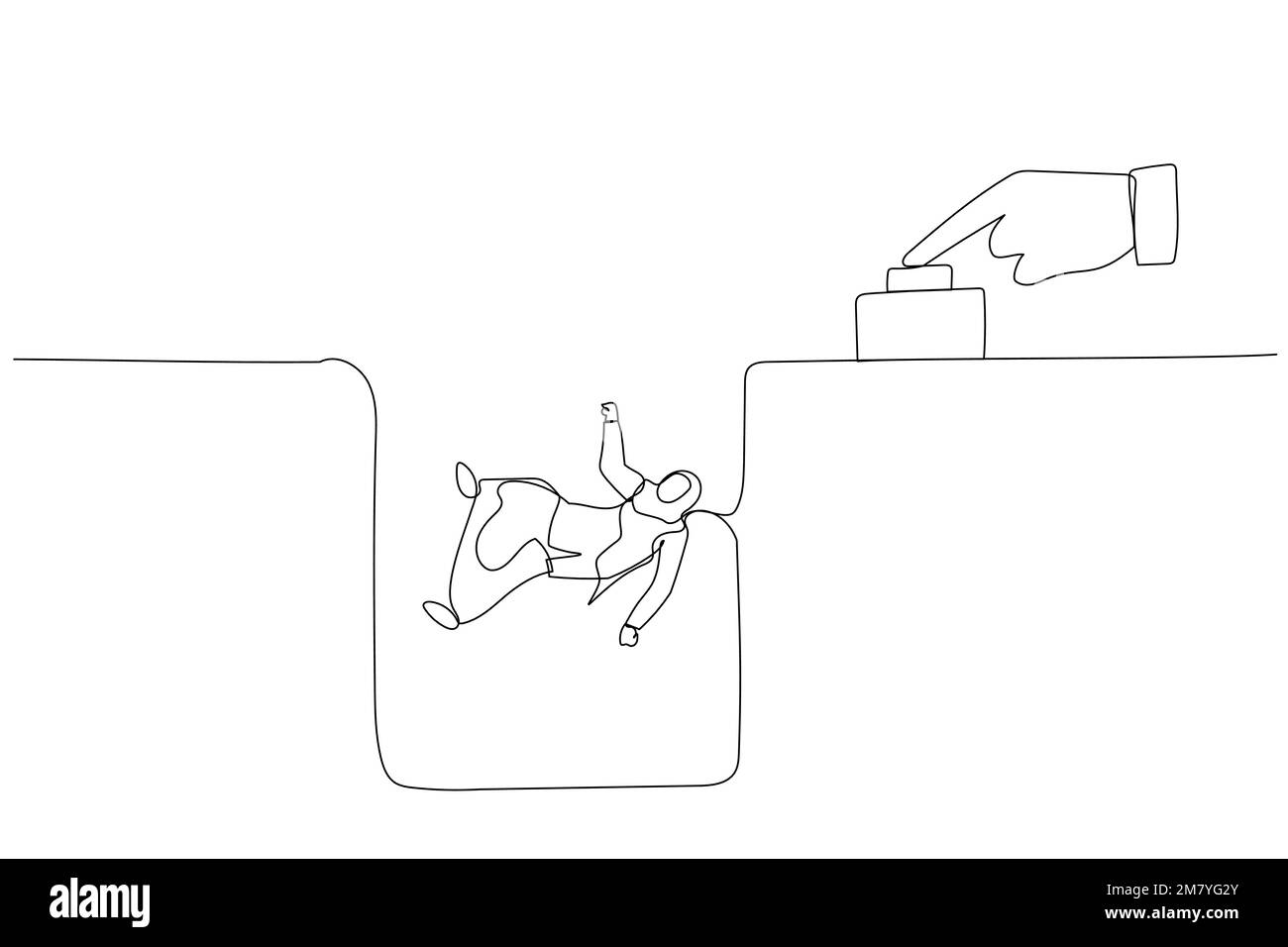 Drawing of big hand push button make muslim business woman dropped ...