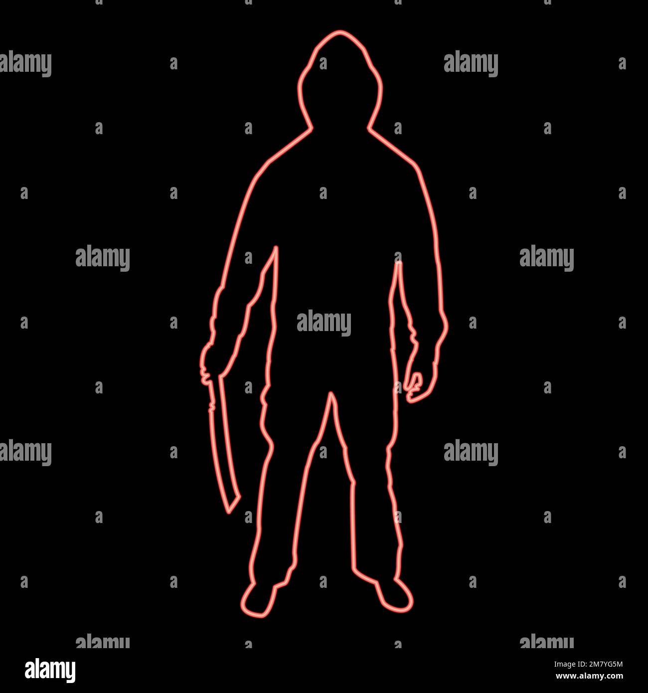 Neon man with sword machete Cold weapons in hand military man Soldier ...