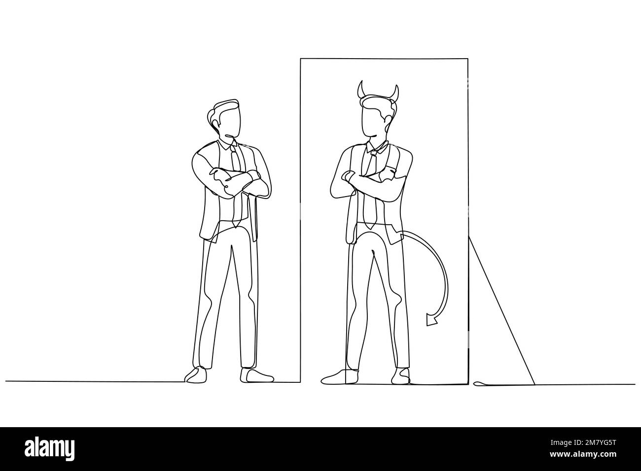 Cartoon of businessman looking into inner demon devil concept of double ...