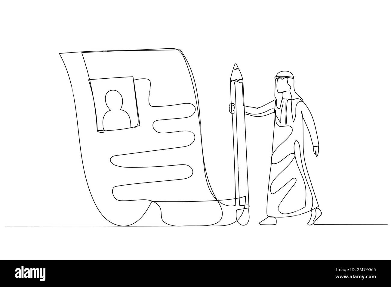 Drawing of businesswoman professional finish writing resume concept of ...