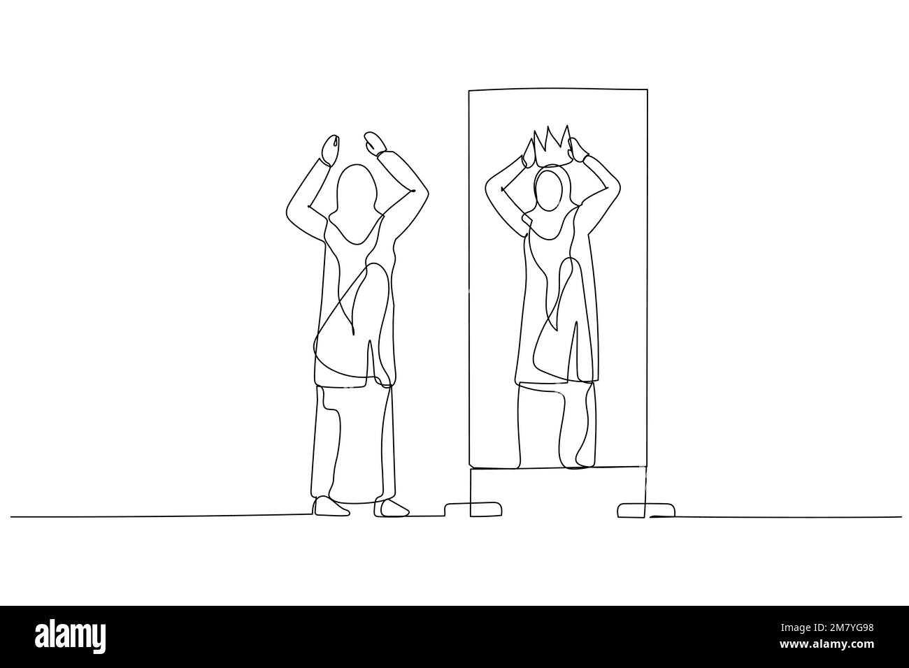 Drawing of woman wear hijab looking into better self putting crown in ...