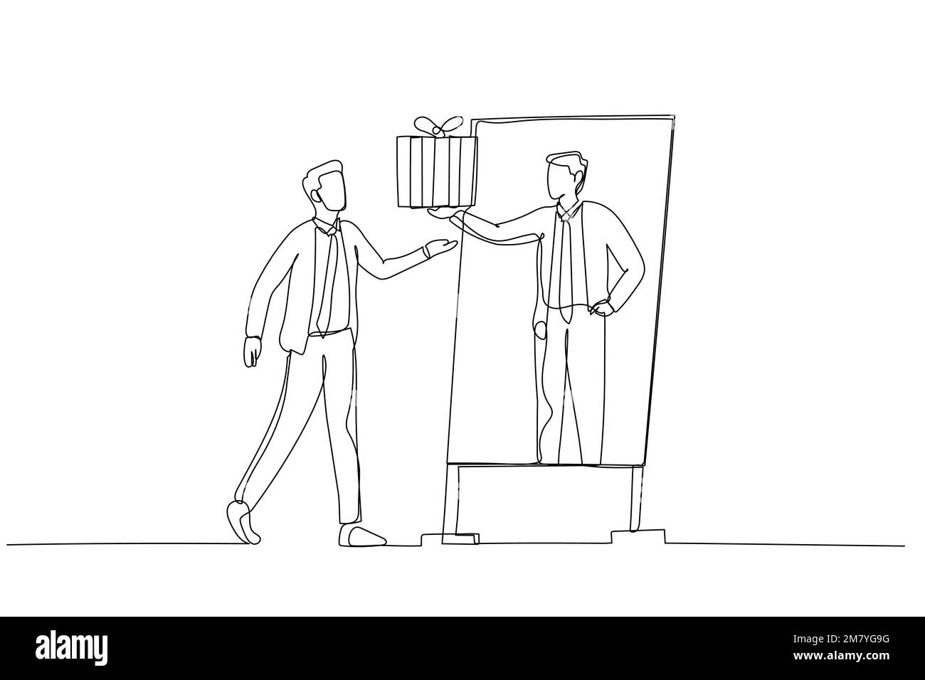 Cartoon of businessman giving reward to self when achieving goal ...