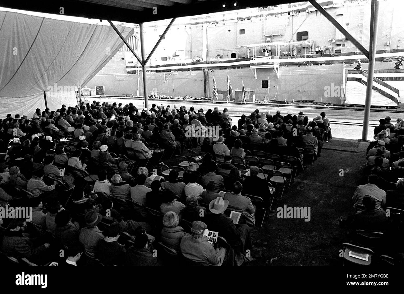 An overall view of the commissioning ceremony for the guided missile ...