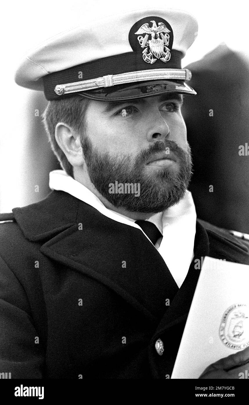 A view of an officer attending the commissioning ceremony for the ...