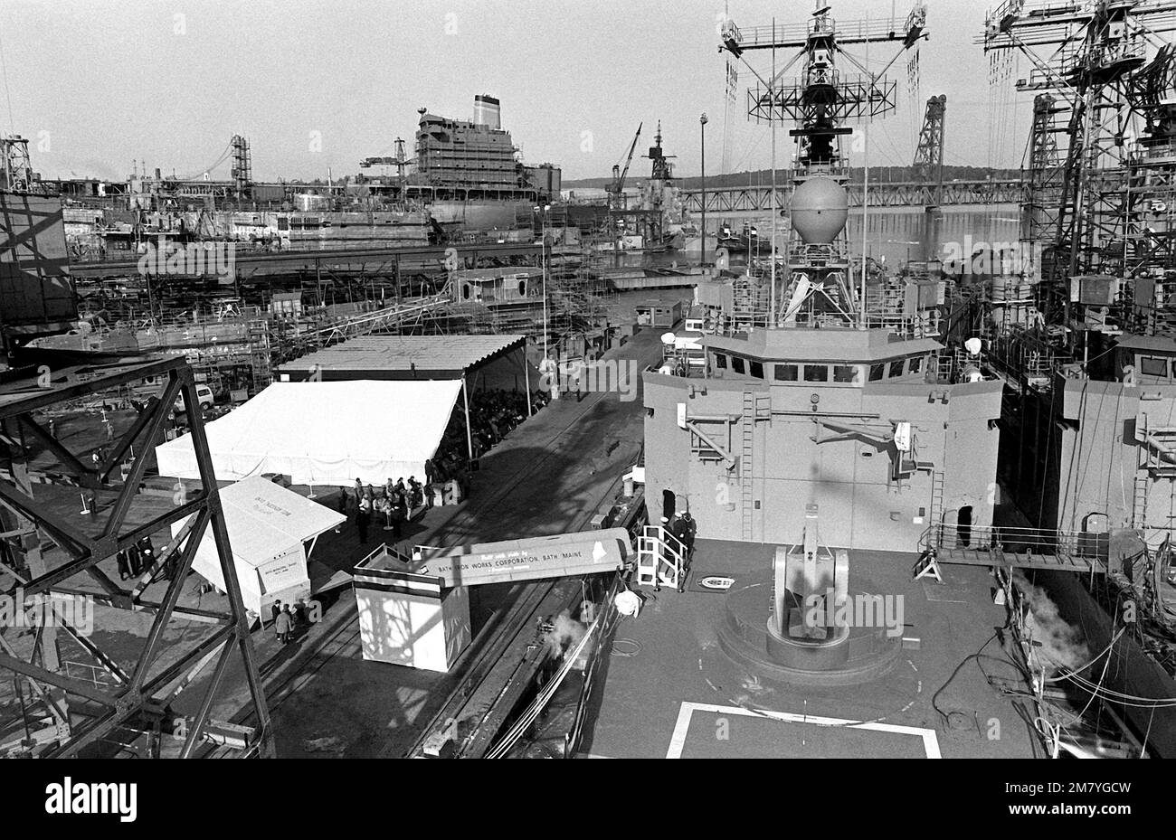 An aerial overall view of the commissioning ceremony for the guided ...