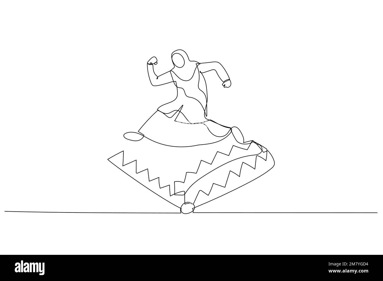 Drawing of muslim business woman jump over trap metaphor of avoid scam ...