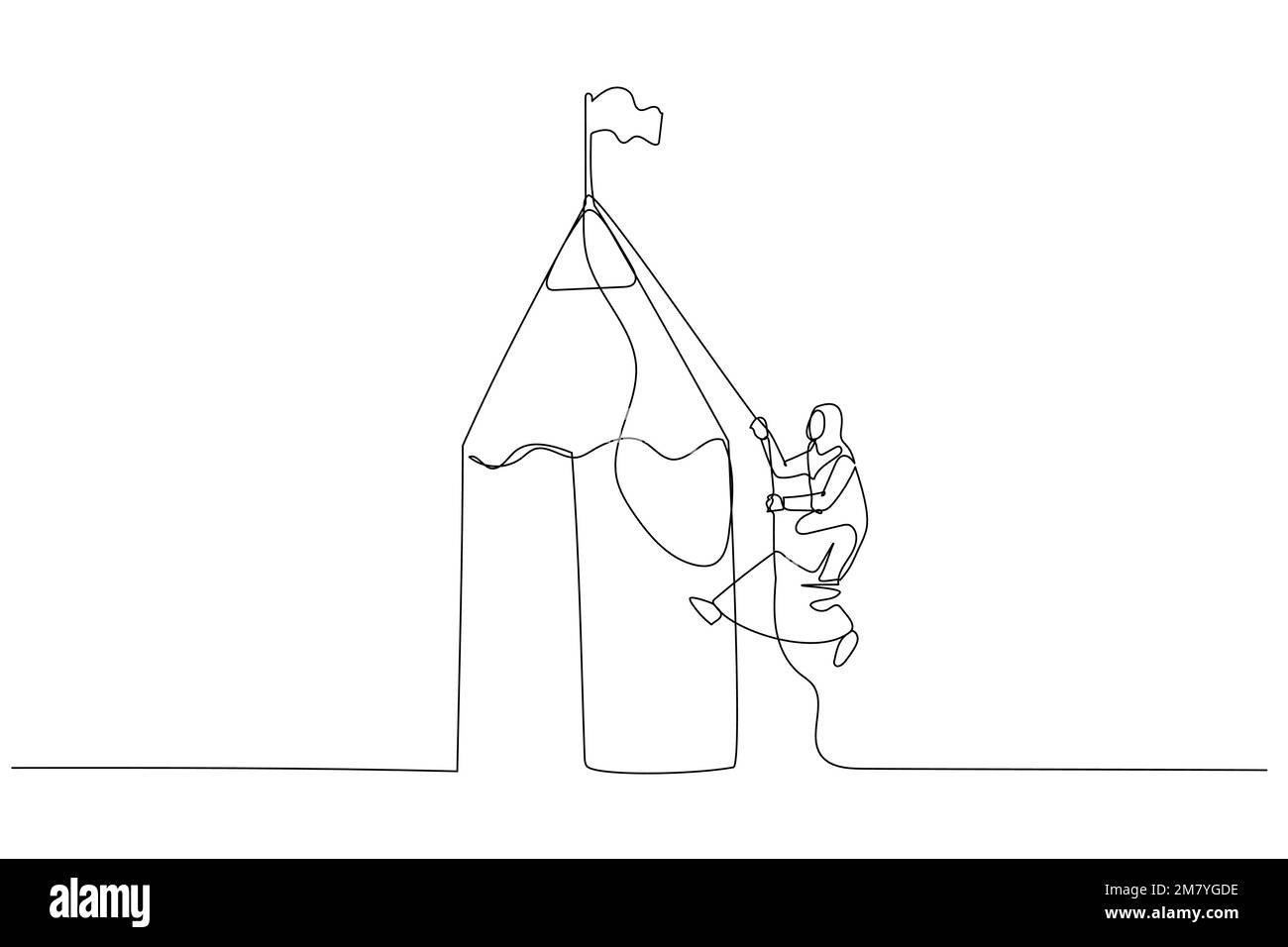 Illustration of muslim woman climbing pencil mountain to reach winning ...