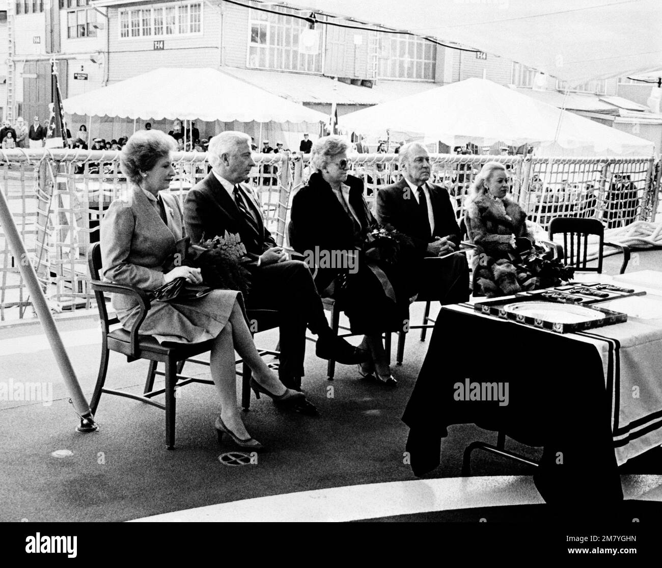 A view of distinguished guests seated on the speakers platform during ...