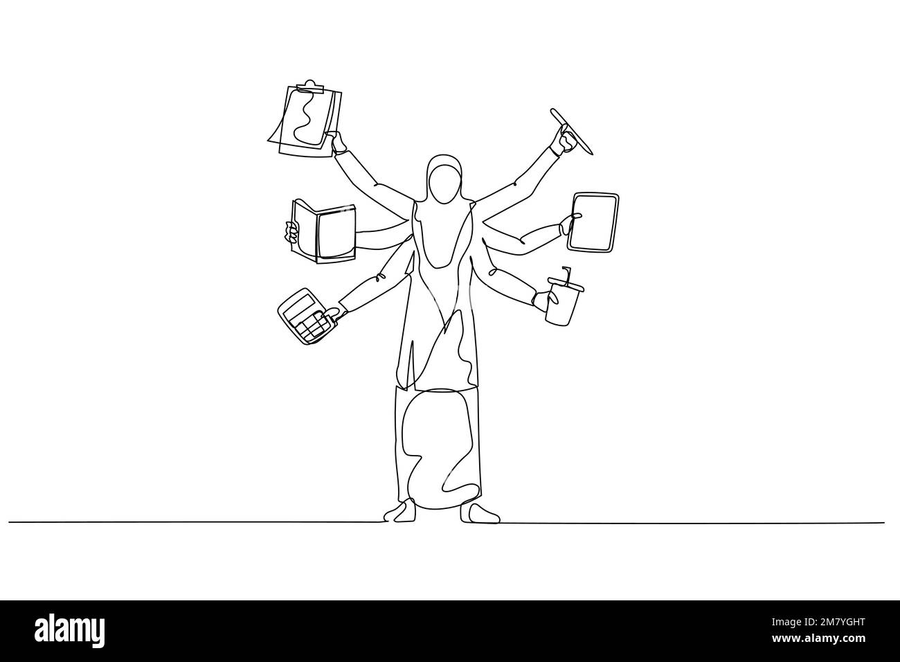 Cartoon of muslim woman with several hand concept of multitasking ...