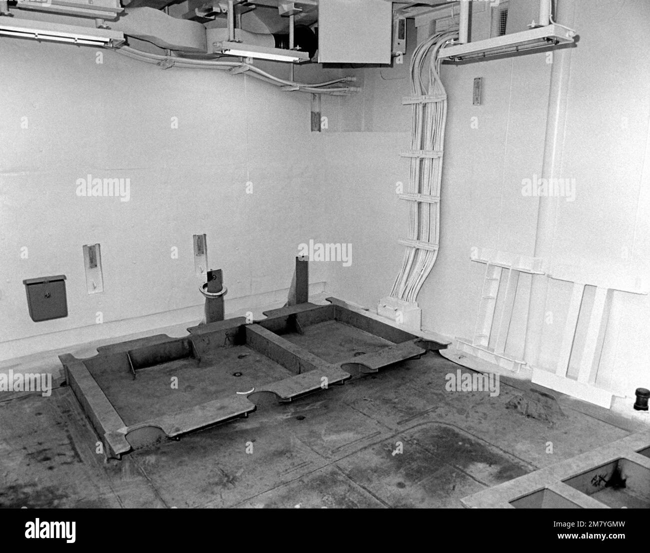 An interior view of the helicopter hauldown and traverse machinery room ...