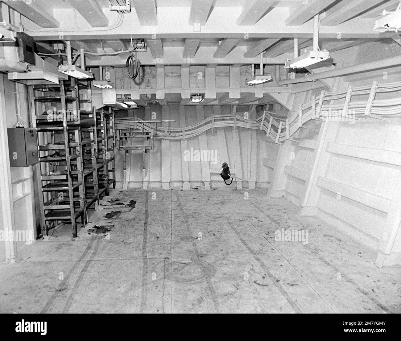 An interior view of the tactical towed array sonar/bathythermograph room on the guided missile ...