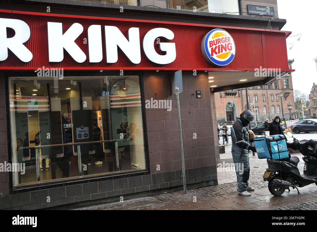 Copenhagen/Denmark/11 January 2023/ Wolt partner food delivery male in ...