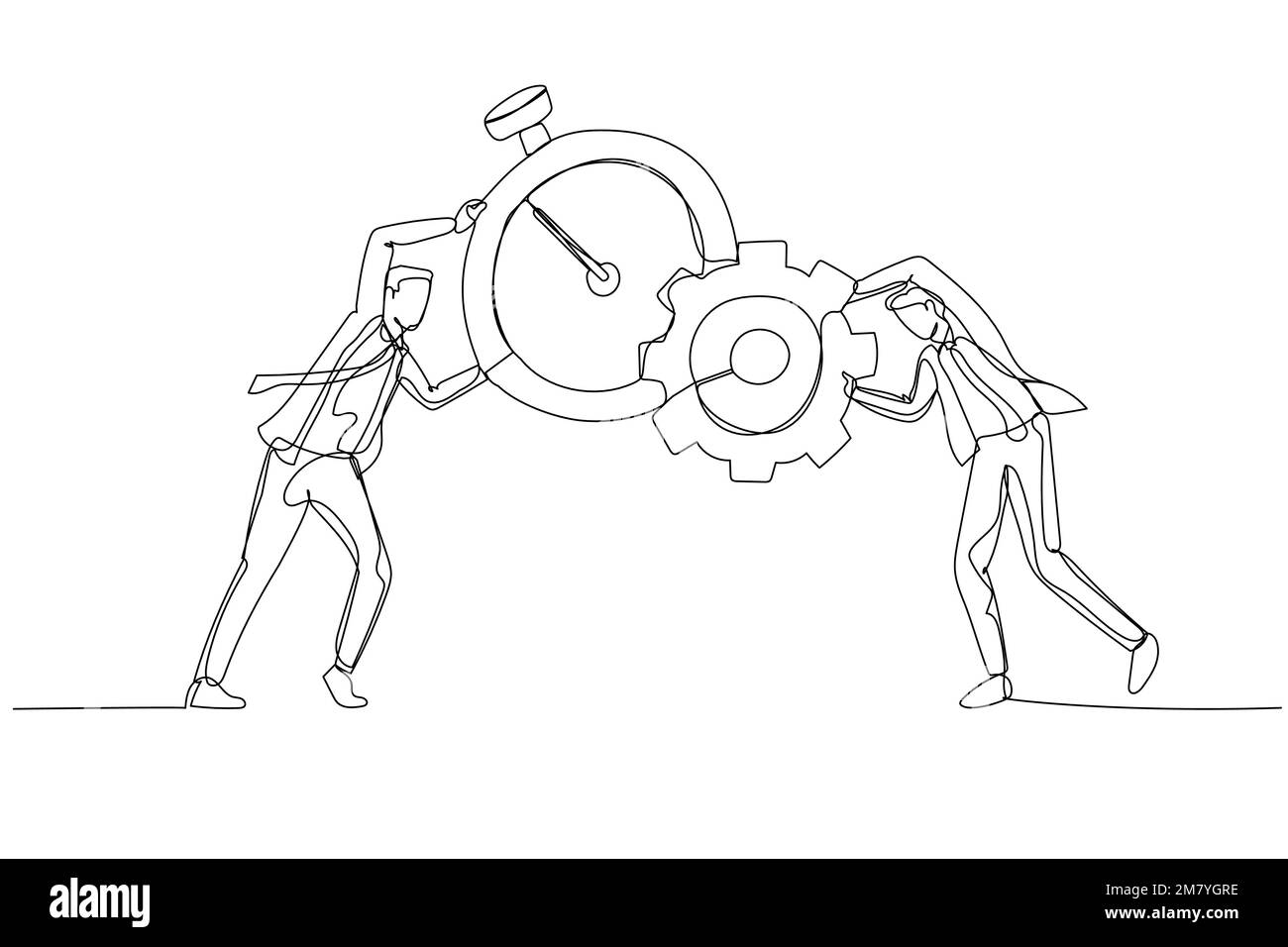Drawing of businessman combine clock with and gear cogwheel concept of ...