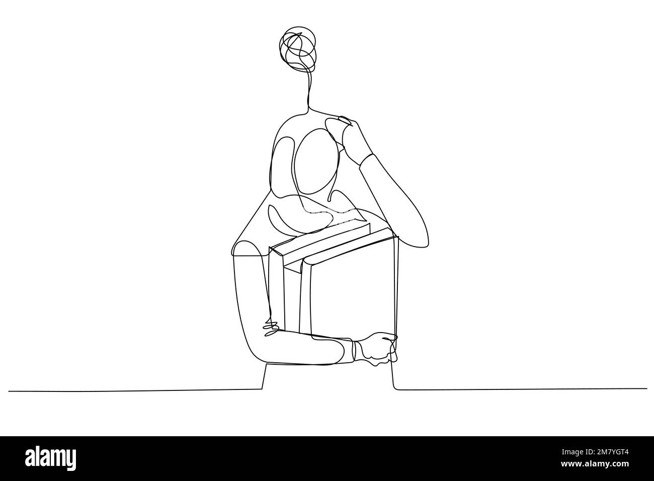 Drawing of stress muslim woman having headache while holding folder of ...