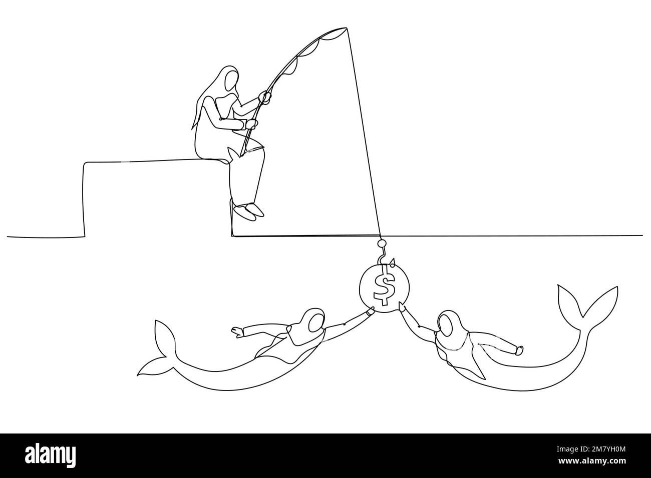 Drawing of muslim woman fishing human resource mermaid man concept of ...