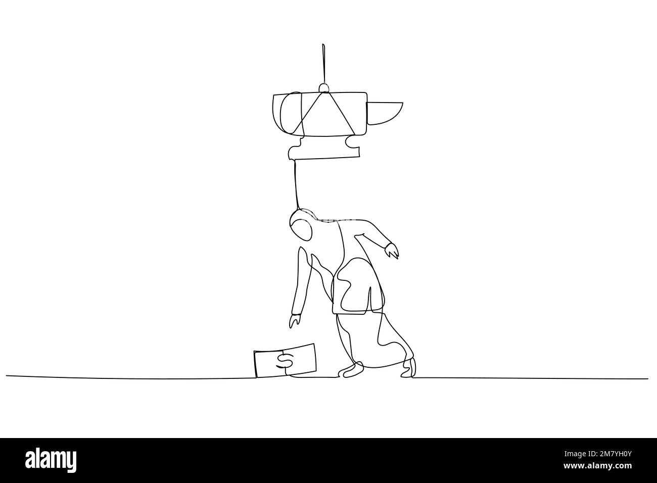 Drawing of muslim business woman almost crushed by anvil money trap ...