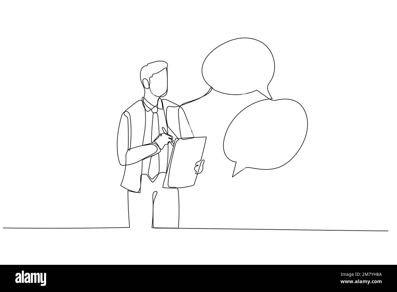 Drawing of businessman taking note in the meeting while listen to ...