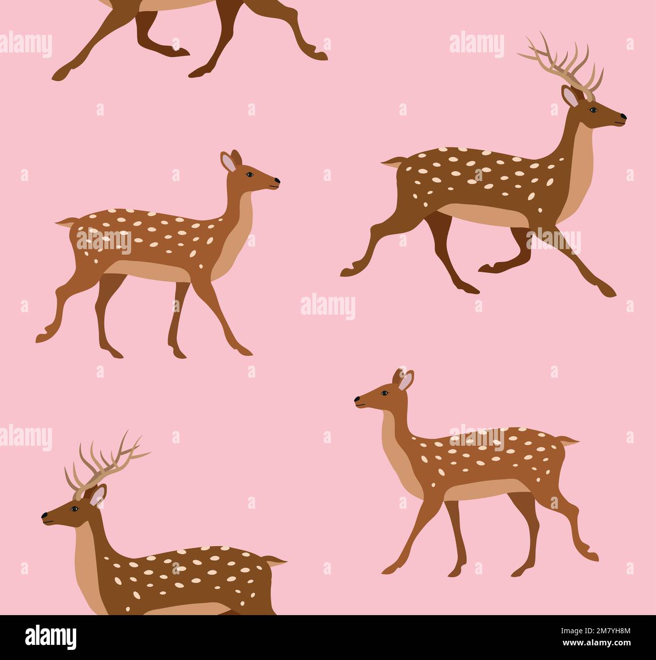 Vector seamless pattern of hand drawn pink deer Stock Vector Image ...