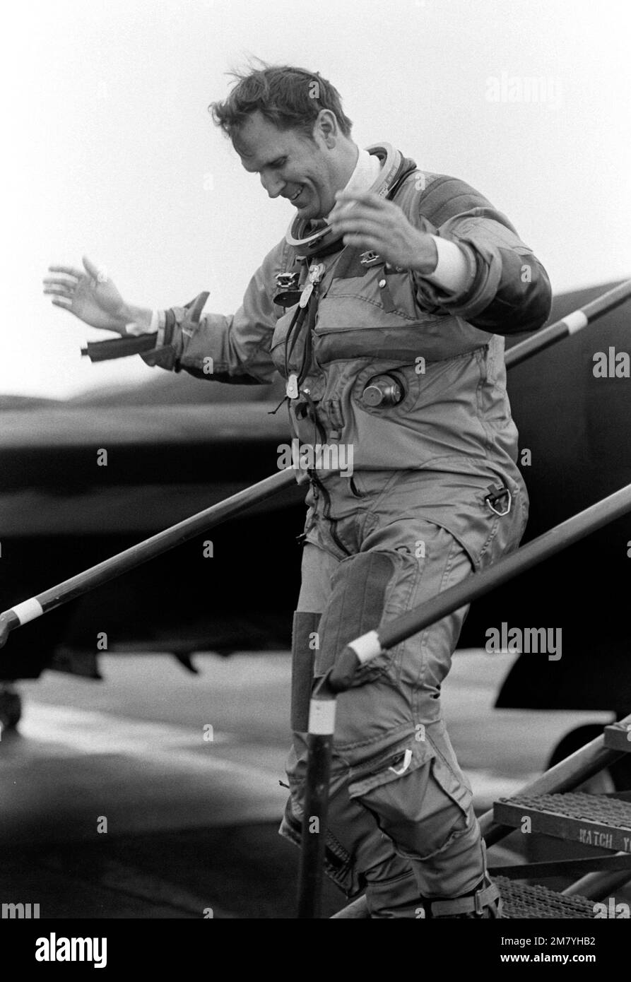 CPT Mark Spencer deplanes from a TR-1 tactical reconnaissance aircraft ...