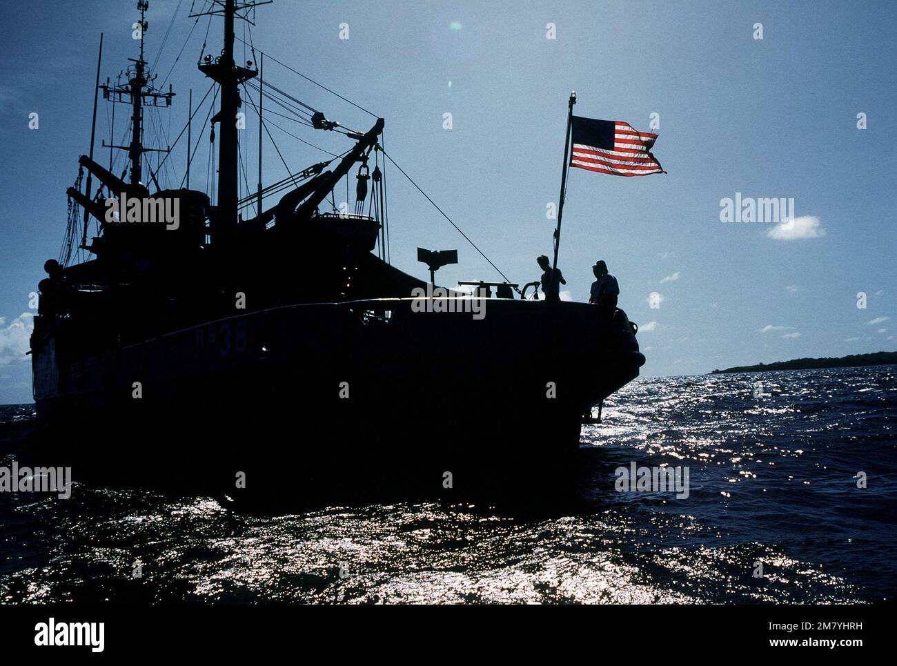 A port quarter view of the salvage ship USS BOLSTER (ARS 38 ...