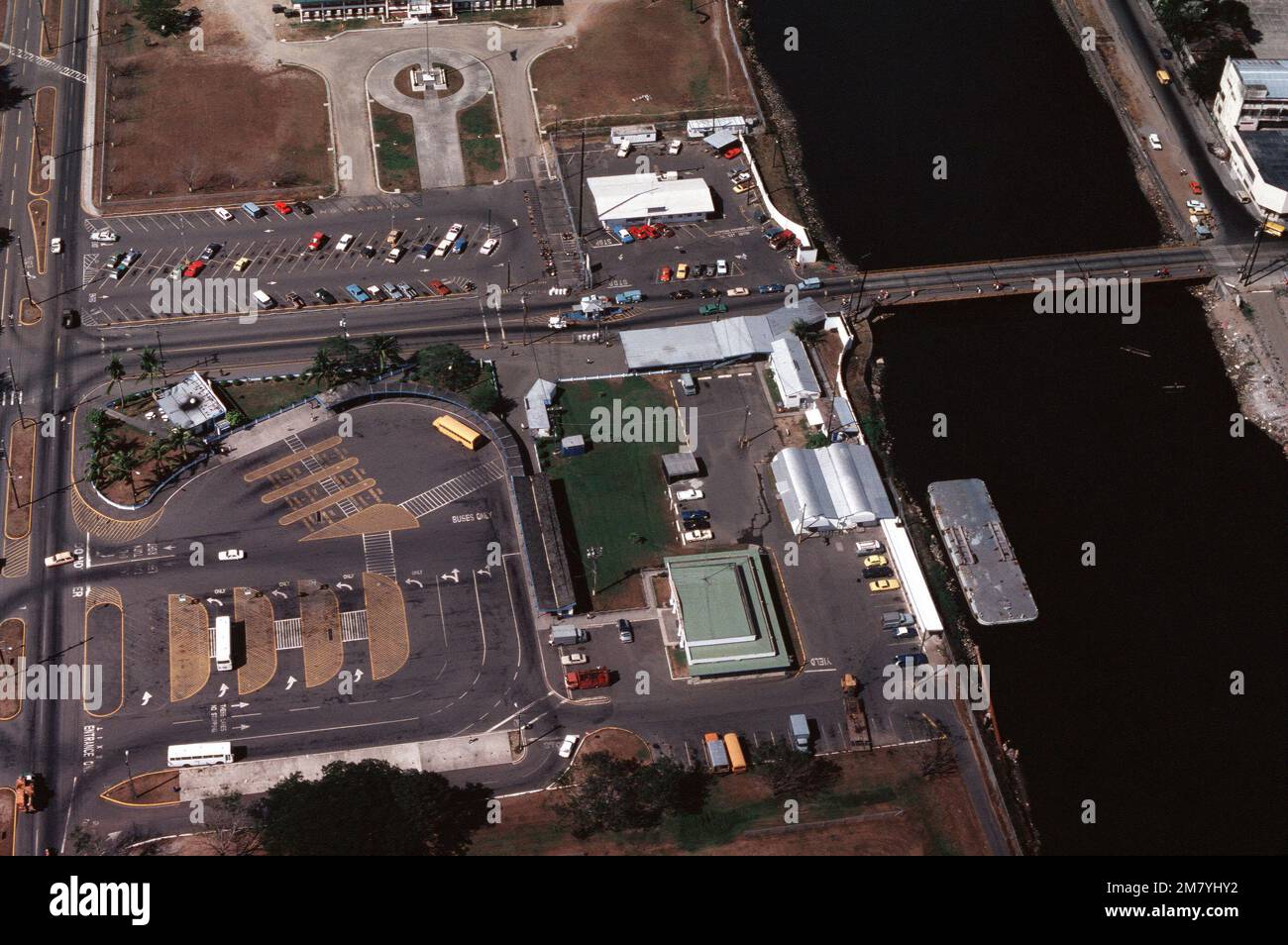 An aerial view of the main gate (Subic side) at the US Naval Facility ...