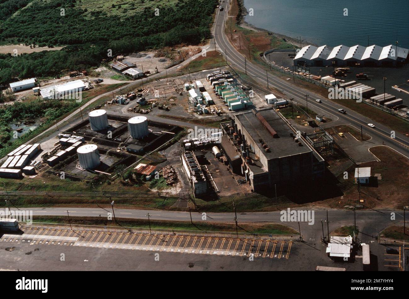 An aerial view of US Naval Facility power plant. Base: Naval Station ...
