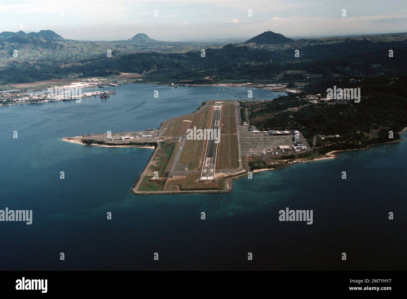 An Aerial View Of The Runway At Naval Air Station Cubi Point Base