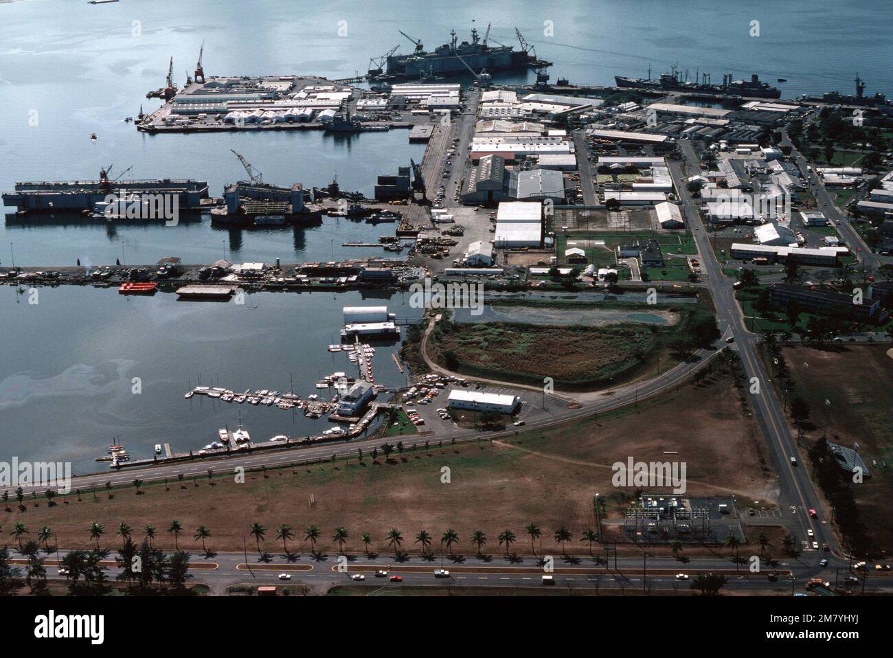 An aerial view of the Yacht Club at the US Naval Facility. Base: Naval ...