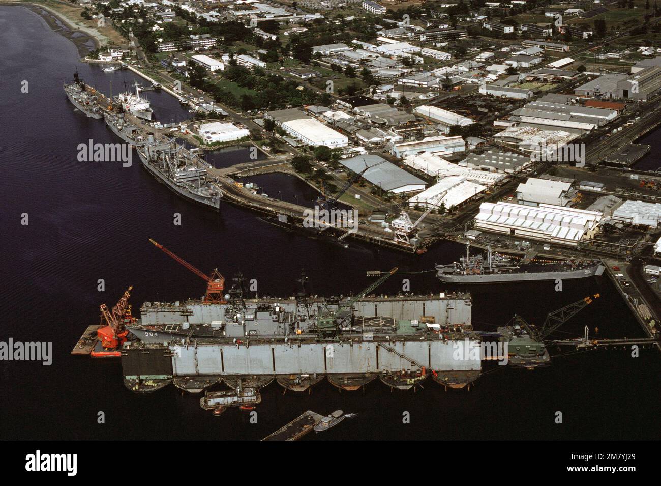 An aerial view of the ship repair facility at the Subic Naval Station ...