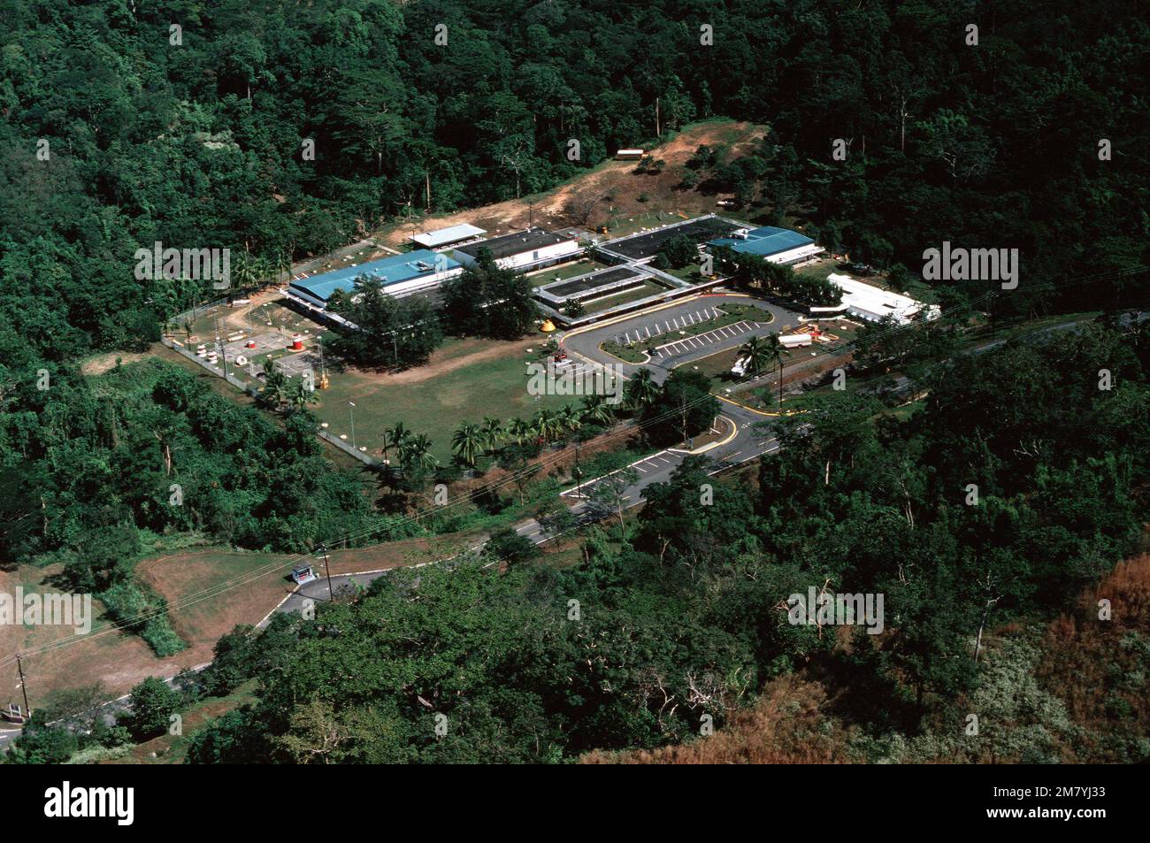 An aerial view of an elementary school at the US Naval Facility. Base ...